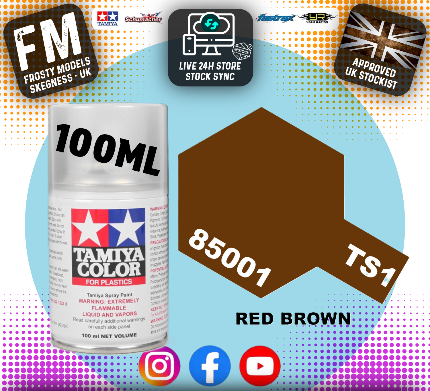 TAMIYA - TS SPRAY PAINT - TS-1 (TS1) Red Brown - (For ABS Models - Do ...