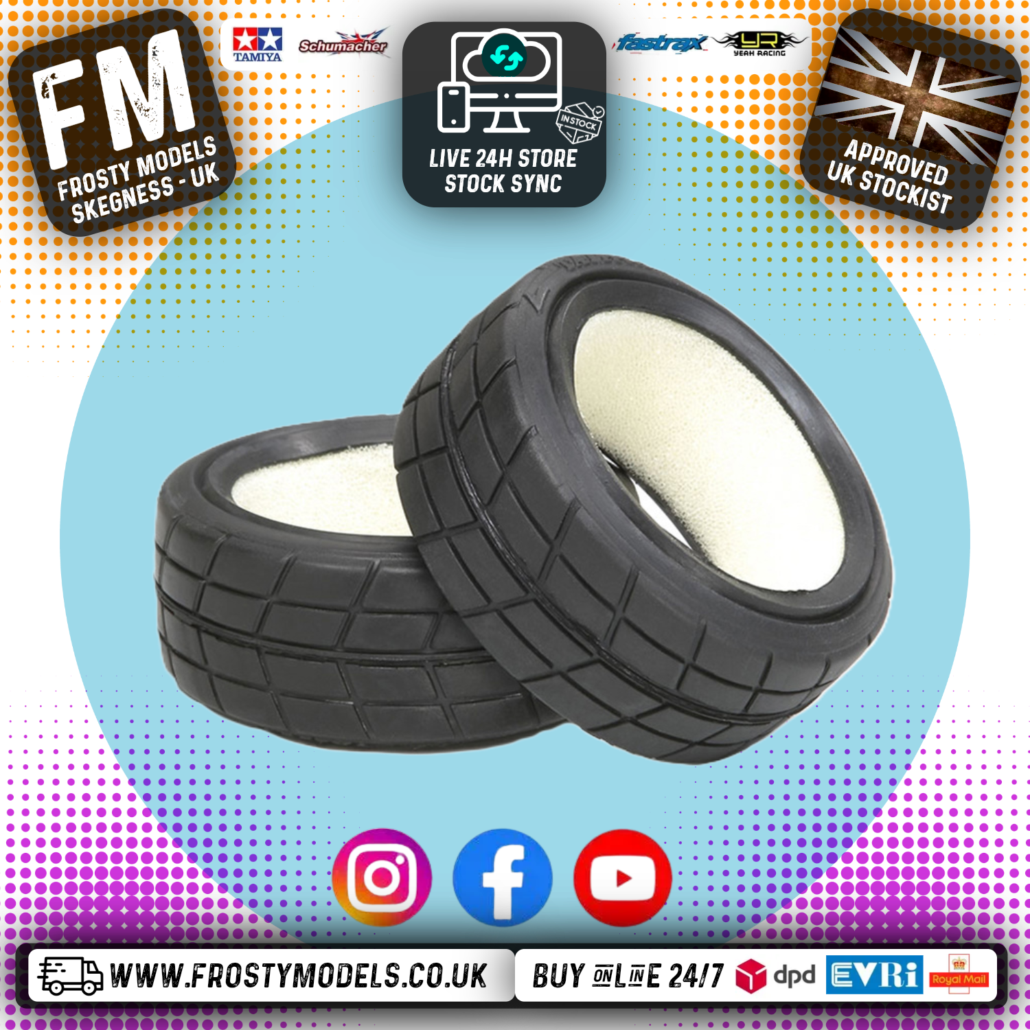 TAMIYA - 51023 1/10 RC CAR RACING RADIAL TIRES/TYRES w/inserts 24MM WI ...