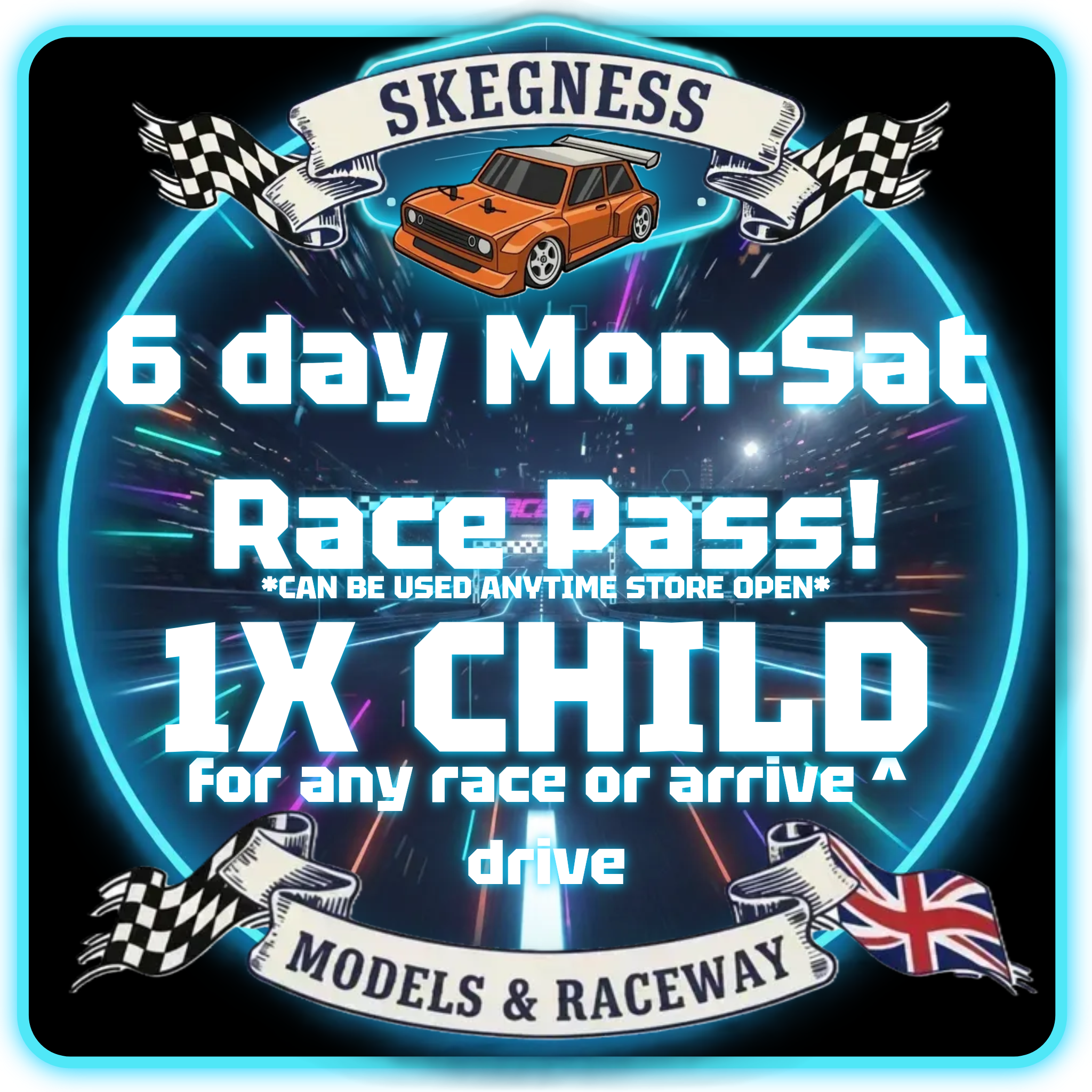 6day RACE PASS - CHILD (OWN VEHICLES) (Anyday Mon-Sat Arrive & Drive o ...